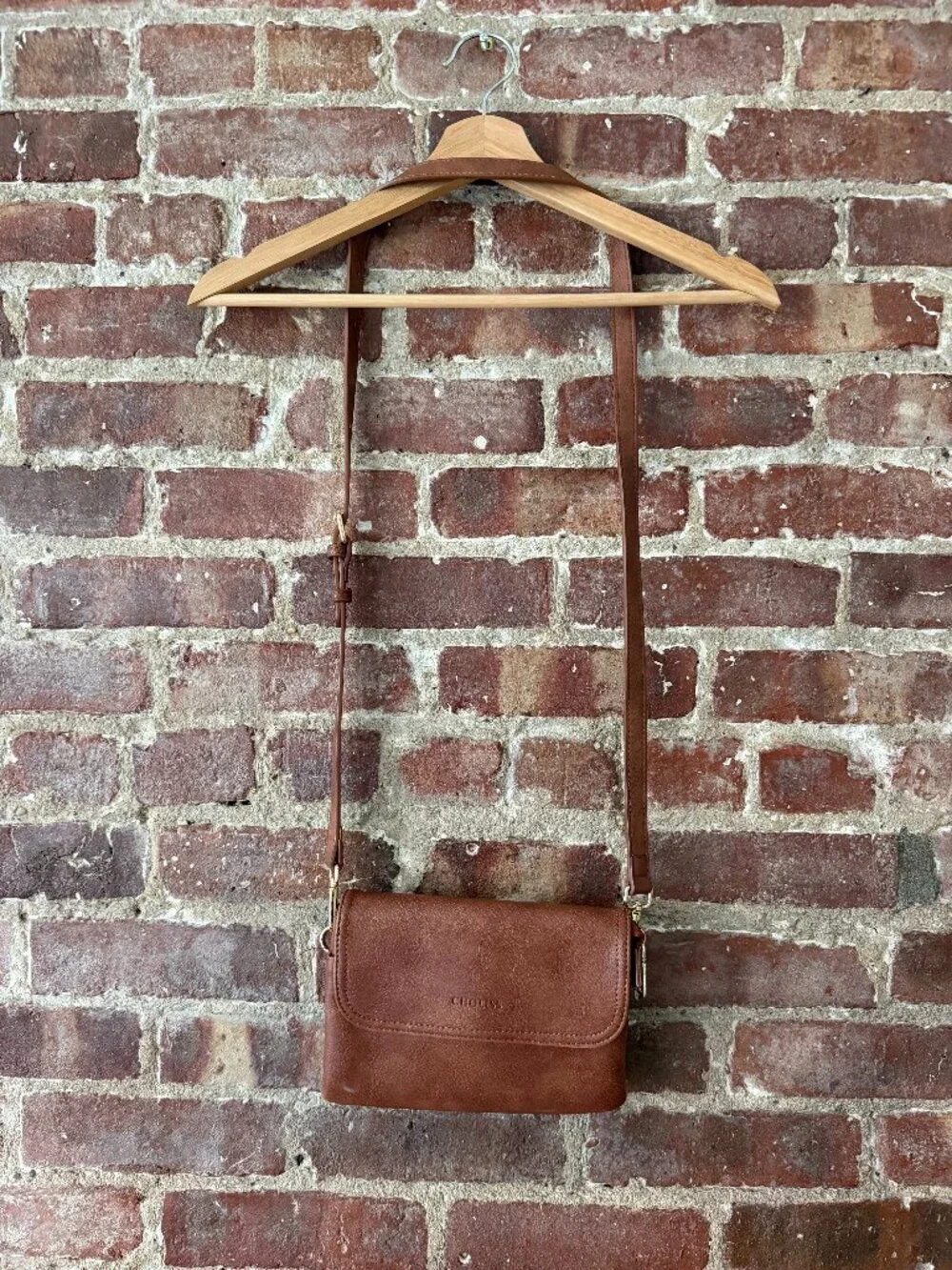 Bags | Cognac Brown Leather Crossbody Bag Flap Closure Gold Hardware ...